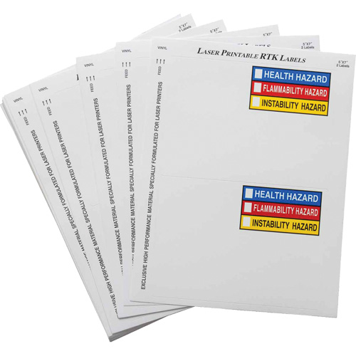 Brady Laser Printable Right-to-Know Labels, Vinyl, Sheet, 7" L x 5" W ...
